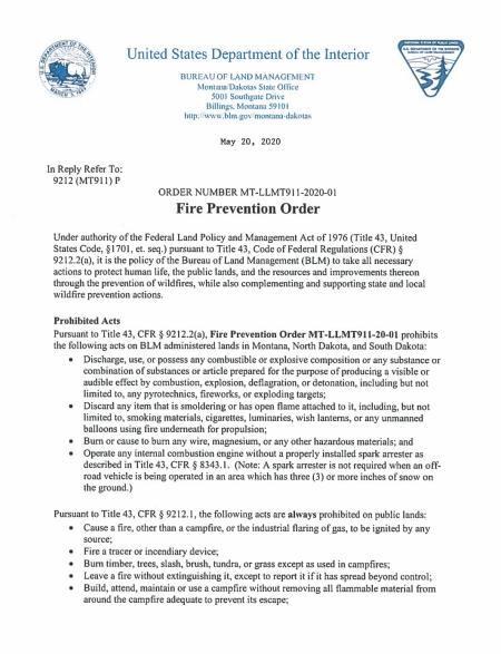 2020 Blm Mtdksfire Prevention Order 2020 Fire Prevention Order